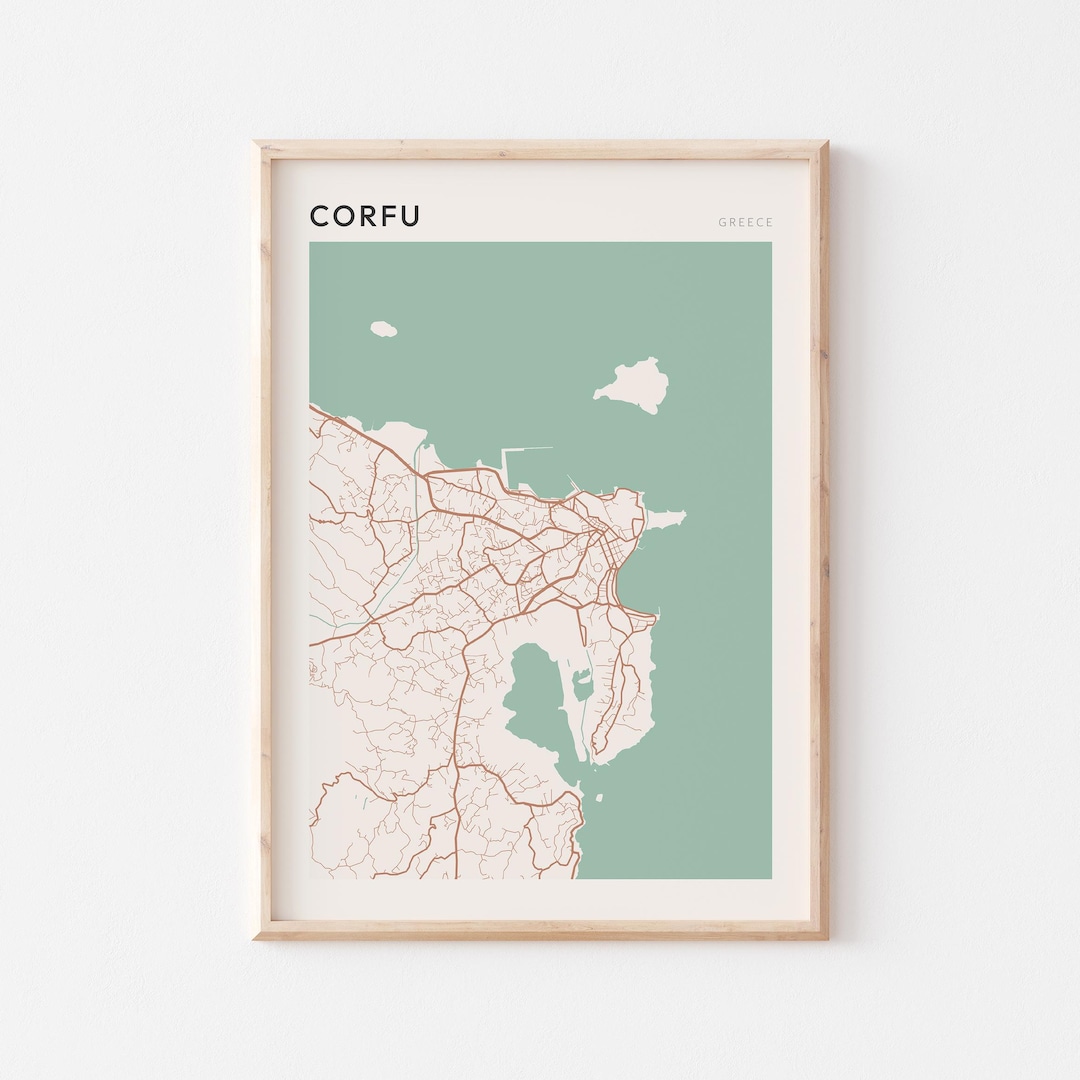 Corfu Map Poster, Corfu Print, Corfu Poster, Corfu Wall Art, Greece ...