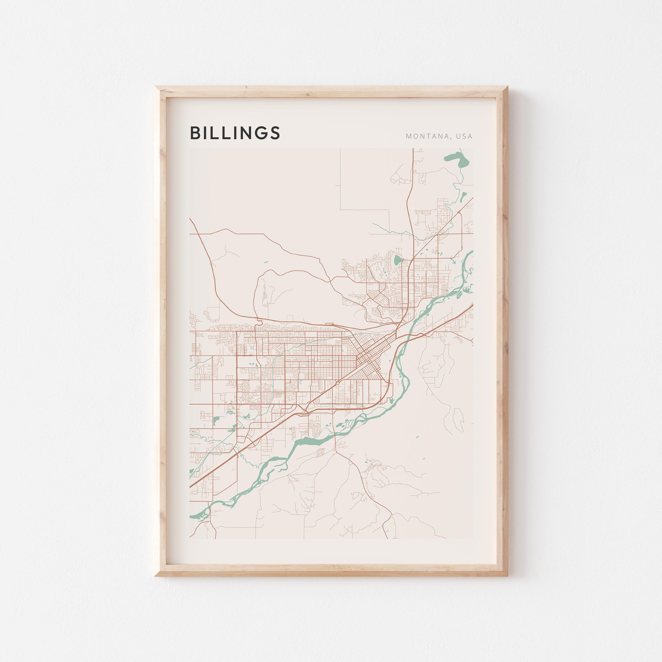 Billings Map Poster, Billings Print, Billings Poster, Billings Wall Art ...