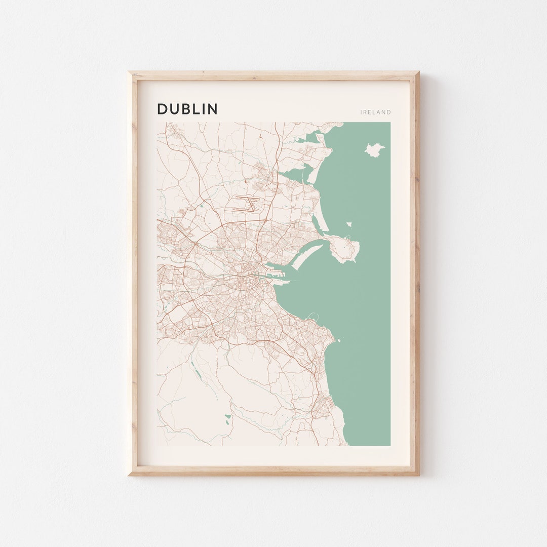 Cartaz do mapa de Dublin, Arte de parede de Dublin, Mapa da cidade de ...