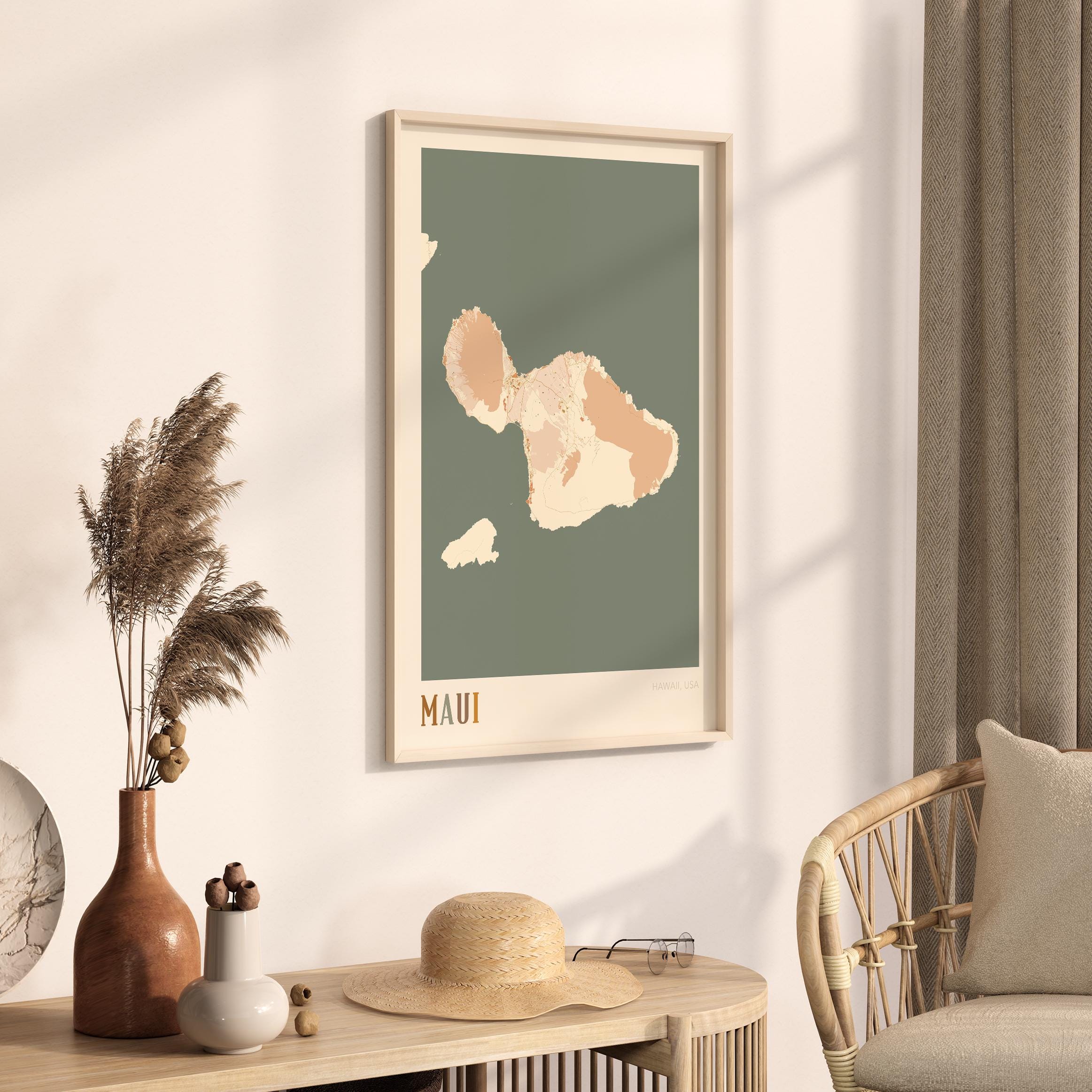 Maui Map Poster, Maui Print, Maui Poster, Maui Wall Art, Hawaii, Travel ...