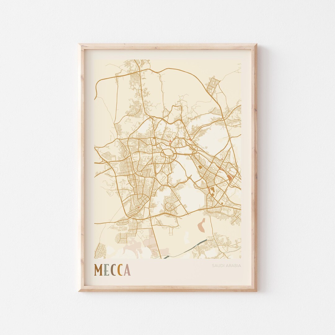 Mecca Map Poster, Mecca Print, Mecca Poster, Mecca Wall Art, Saudi ...