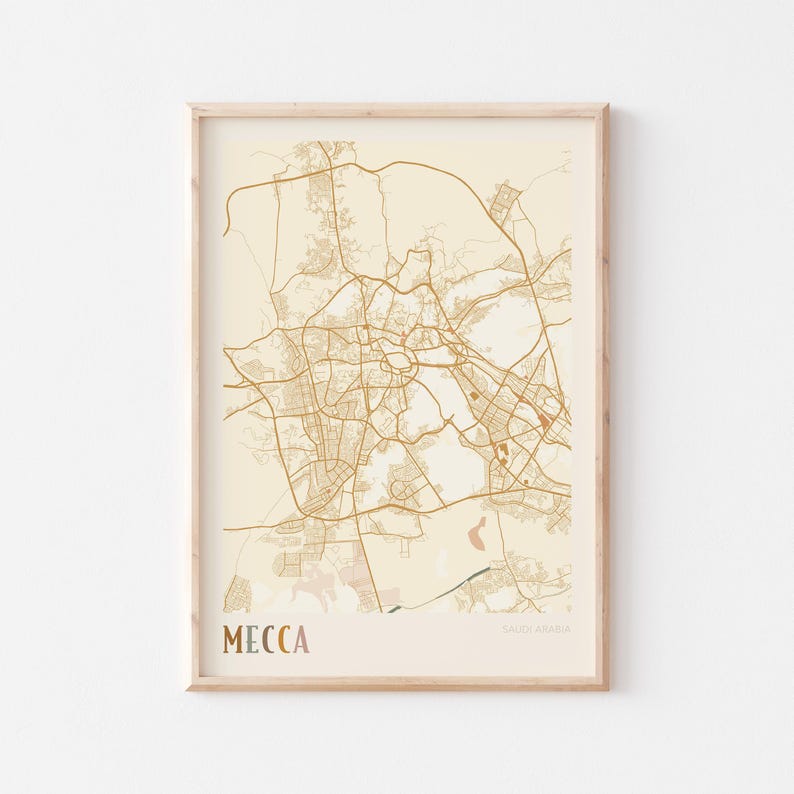 Mecca Map Poster, Mecca Print, Mecca Poster, Mecca Wall Art, Saudi ...