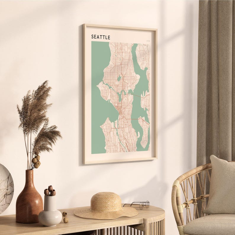 Seattle Map Poster, Seattle Wall Art, Seattle City Map, Seattle Poster ...