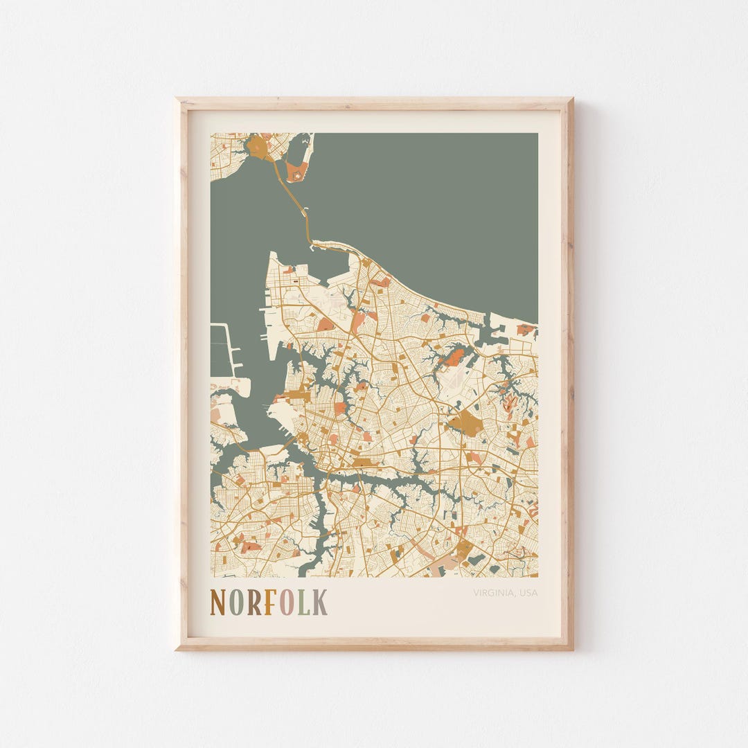 Norfolk Map Poster, Norfolk Print, Norfolk Poster, Norfolk Wall Art, Virginia, Travel Gift, Boho ...