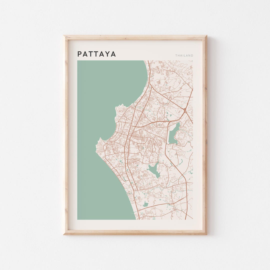 Pattaya Map Poster, Pattaya Print, Pattaya Poster, Pattaya Wall Art ...