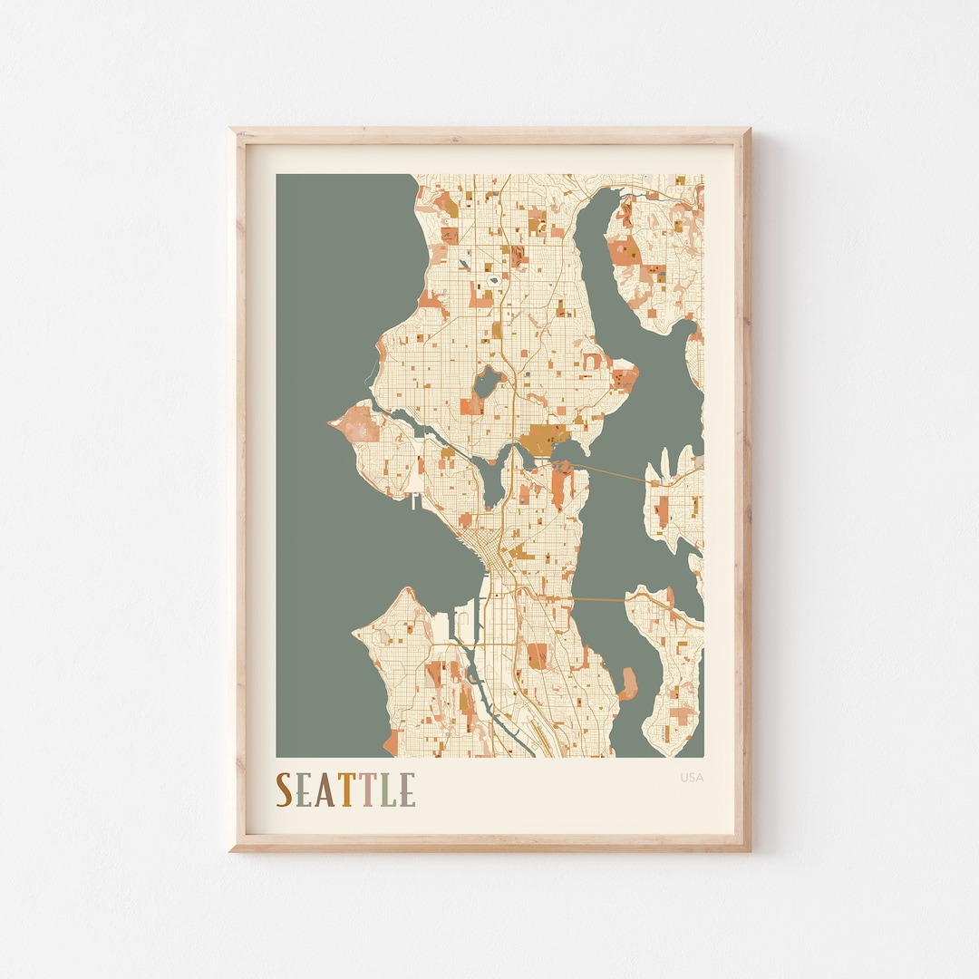 Seattle Map Poster, Seattle Wall Art, Seattle City Map, Map of Seattle ...