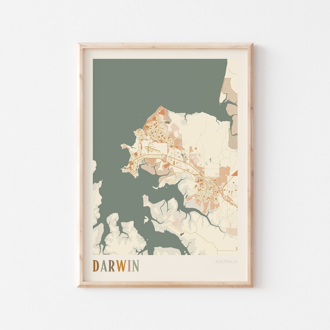 Darwin Map Poster, Darwin Wall Art, Darwin Map, Darwin Poster, Darwin ...