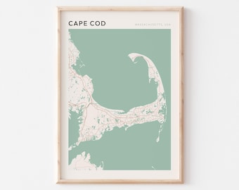 Cape Cod, Massachusetts Map Print Travel Poster - Etsy