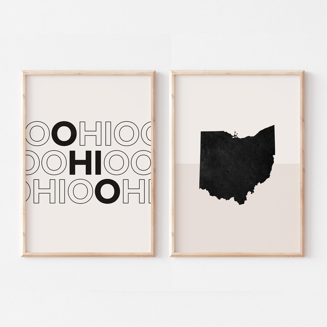 Ohio Set of 2 Prints, Ohio Print, Ohio Map Poster, Ohio Map Print ...
