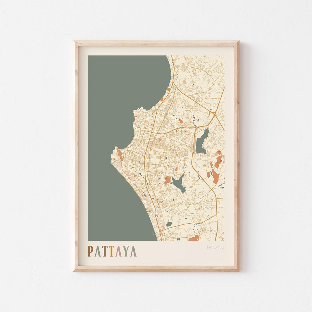Pattaya Map Poster, Pattaya Print, Pattaya Poster, Pattaya Wall Art ...