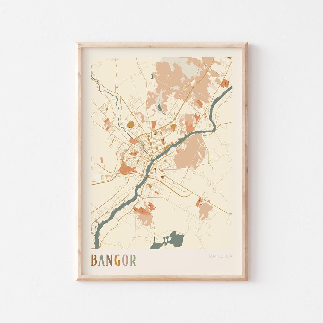 Bangor Map Poster, Bangor Print, Bangor Poster, Bangor Wall Art, Maine ...