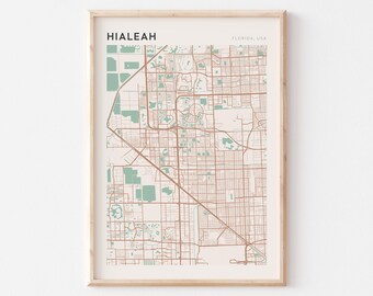 Hialeah Map Print, Hialeah Travel Map, Hialeah Wall Decor Art, Hialeah ...