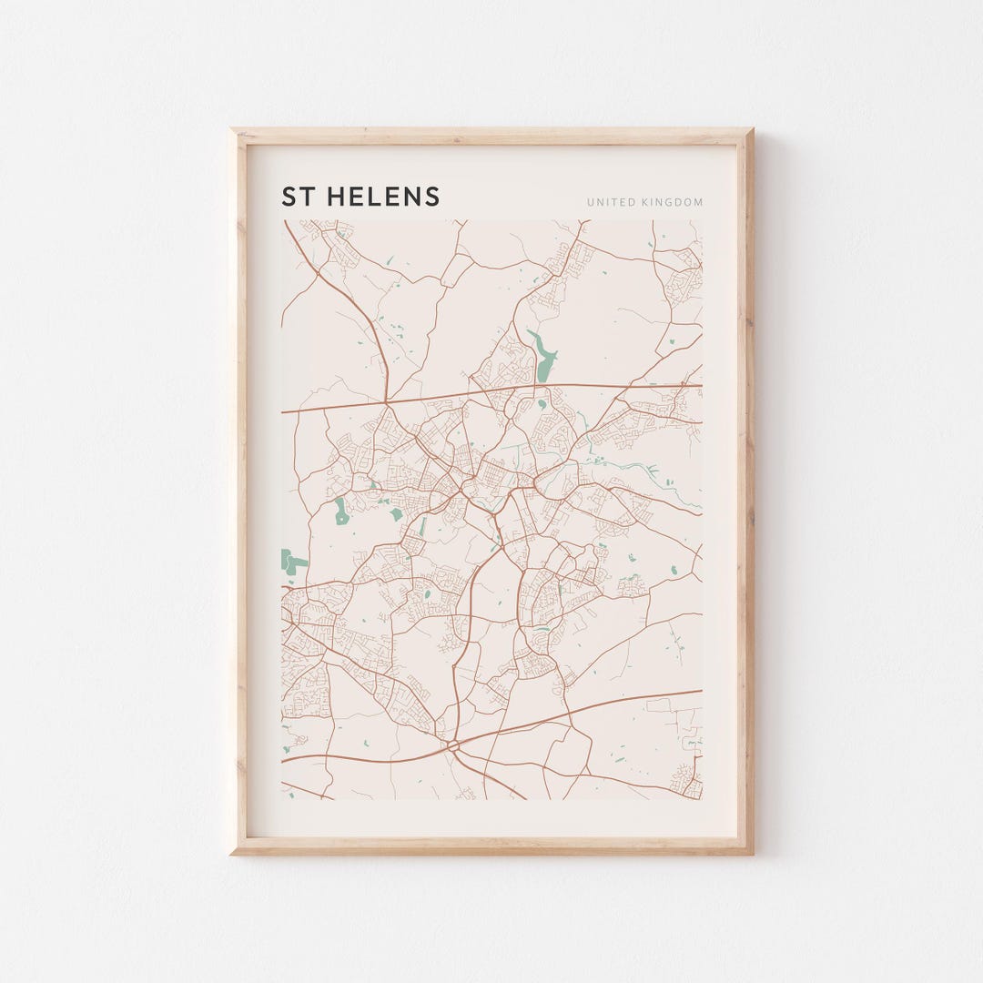 St Helens Map Poster, St Helens Print, St Helens Poster, St Helens Wall ...