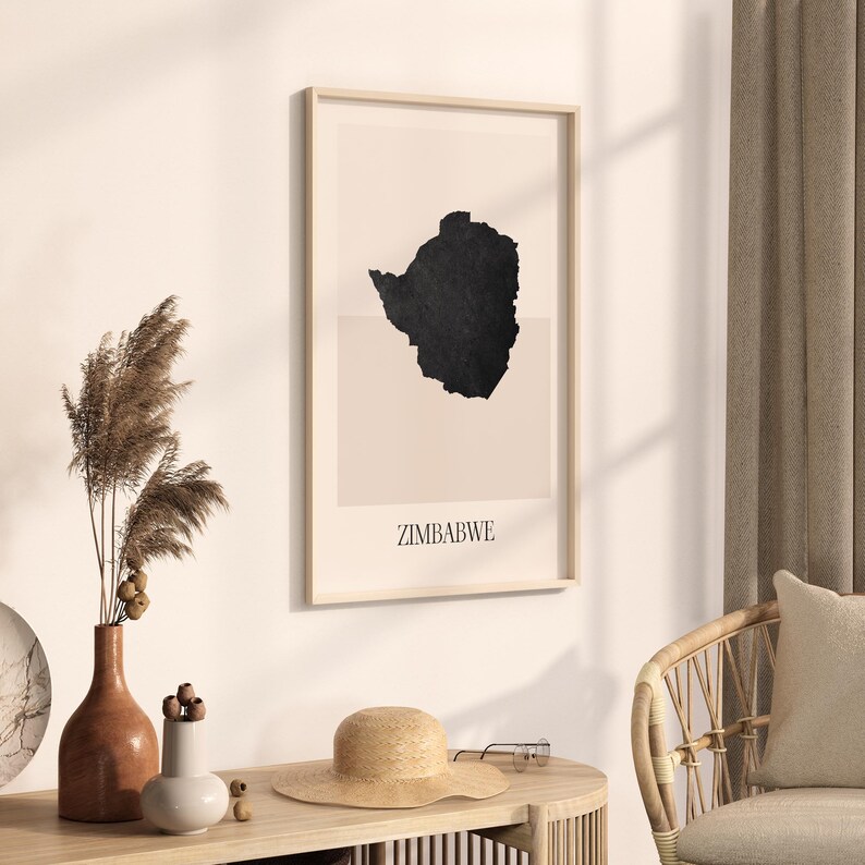 Zimbabwe Map Poster, Zimbabwe Print, Zimbabwe Map Print Minimalist Boho ...