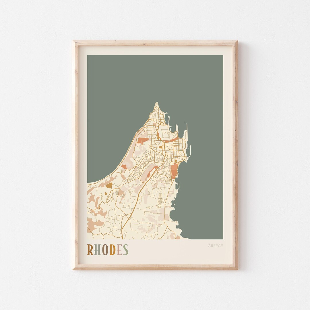Rhodes Map Poster, Rhodes Print, Rhodes Poster, Rhodes Wall Art, Greece ...