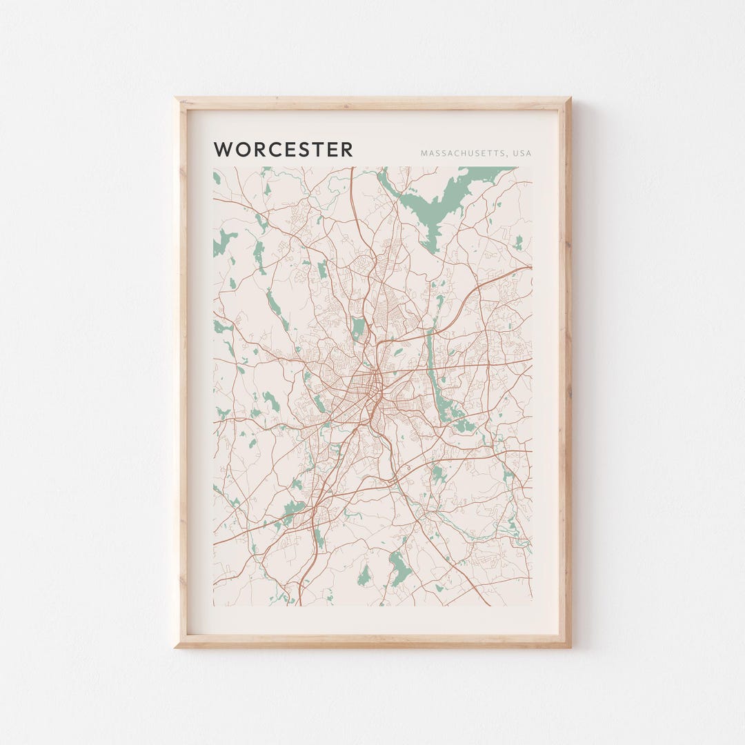 Worcester Map Poster, Worcester Print, Worcester Poster, Worcester Wall ...