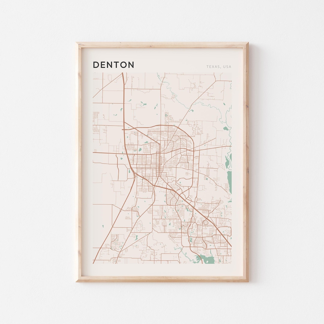 Denton Map Poster, Denton Print, Denton Poster, Denton Wall Art, Texas ...