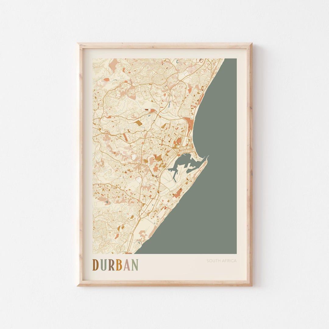 Durban Map Poster, Durban Print, Durban Poster, Durban Wall Art, South ...