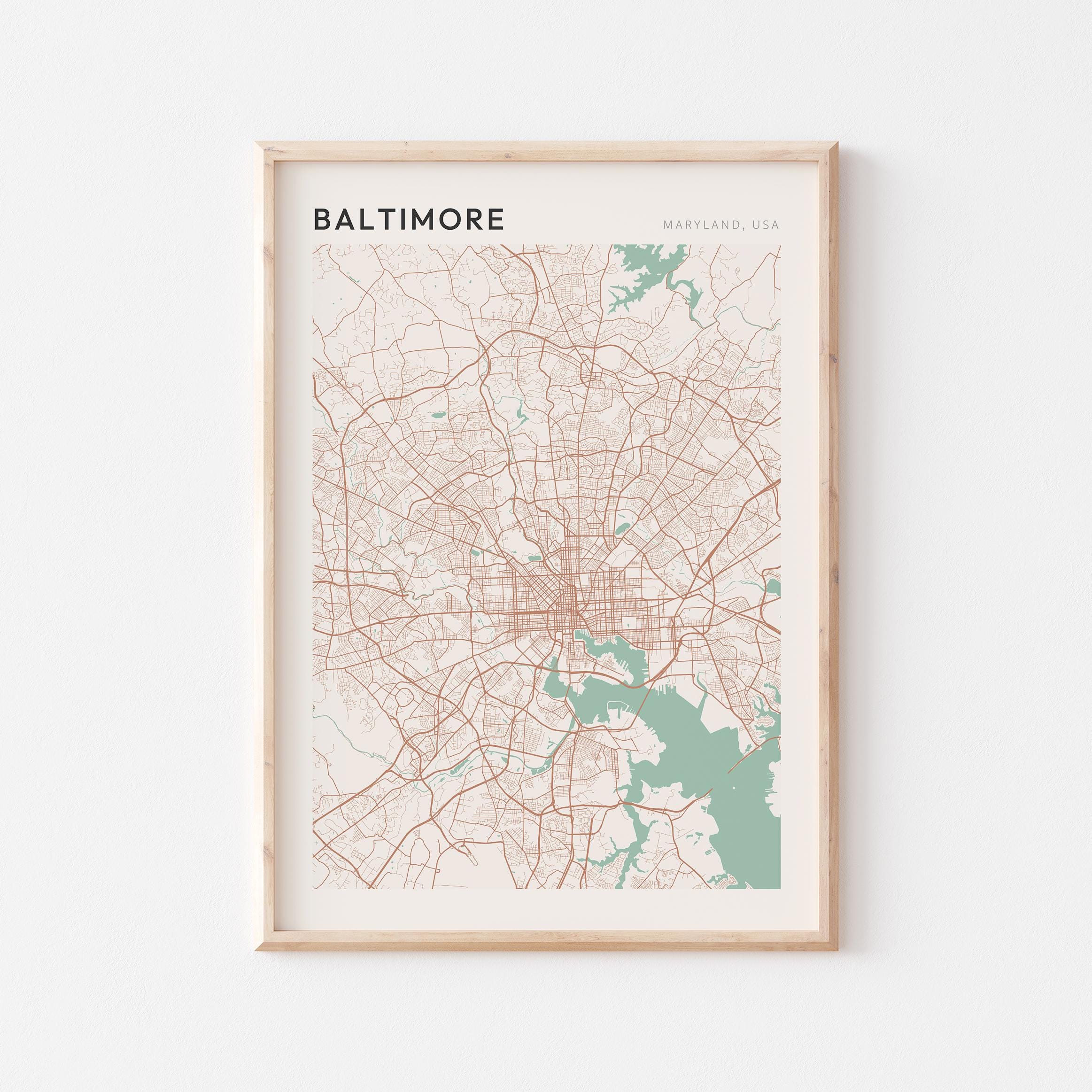 Baltimore Map Poster, Baltimore Print, Baltimore Poster, Baltimore Wall ...