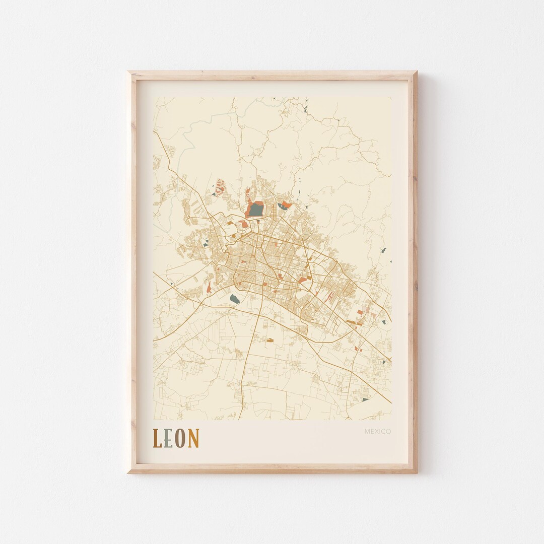 Leon Map Poster, Leon Print, Leon Poster, Leon Wall Art, Mexico, Travel ...