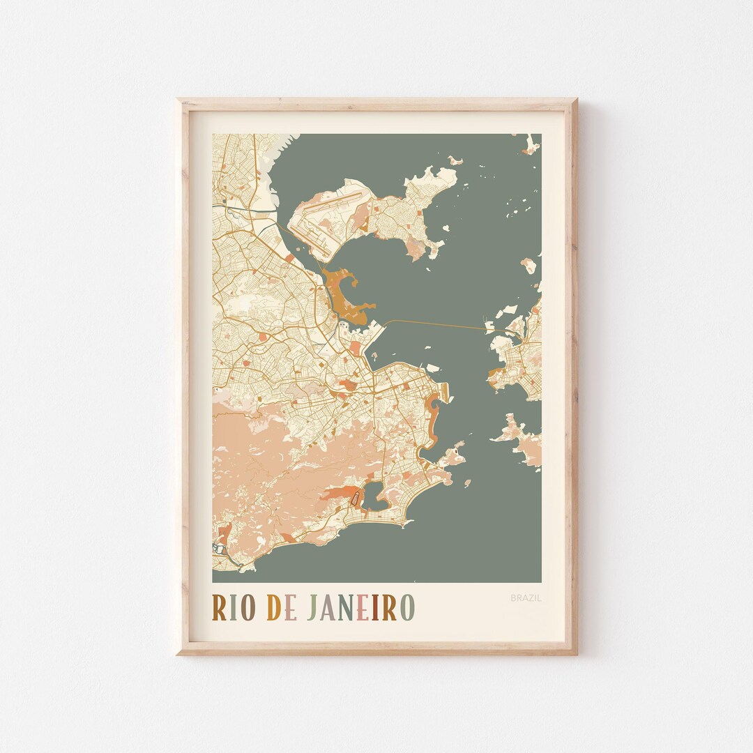 Rio De Janeiro Map Poster, Rio De Janeiro Wall Art, Rio De Janeiro ...