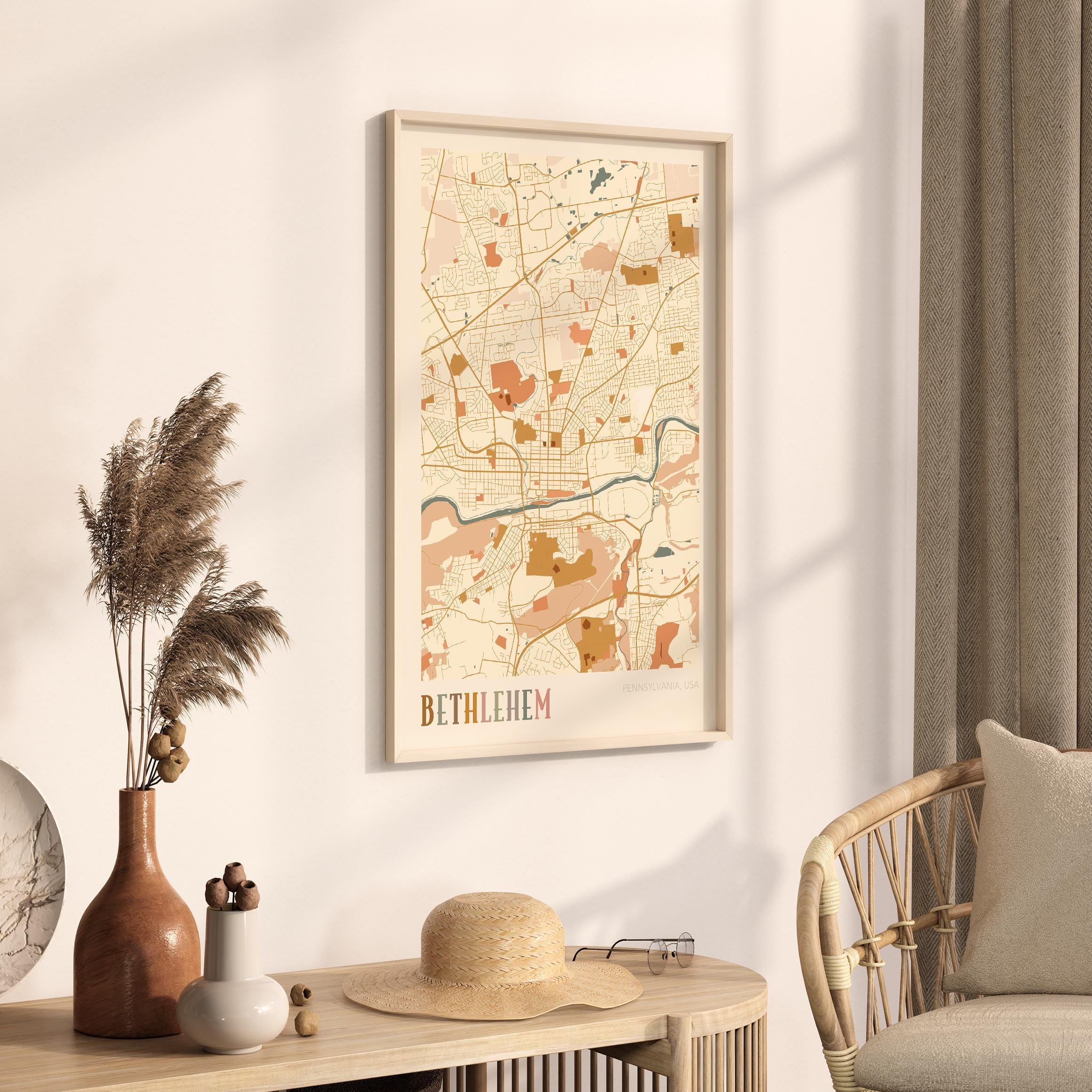 Bethlehem Map Poster, Bethlehem Print, Bethlehem Poster, Bethlehem Wall ...