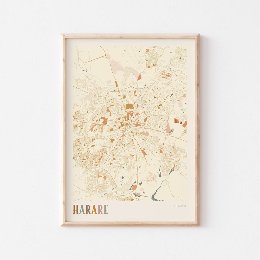 Harare Map Poster, Harare Print, Harare Poster, Harare Wall Art ...