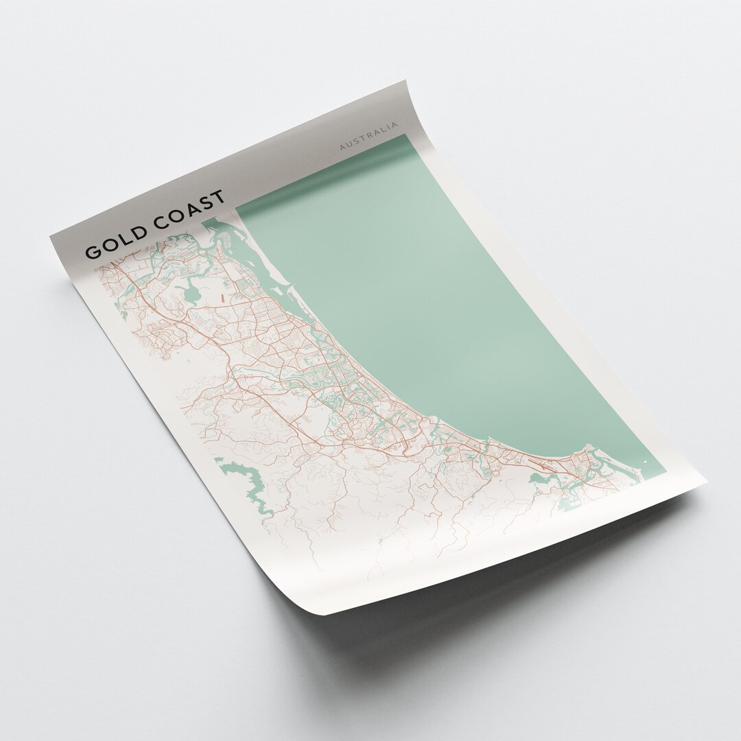 Gold Coast Map Poster, Gold Coast Wall Art, Gold Coast City Map, Gold ...