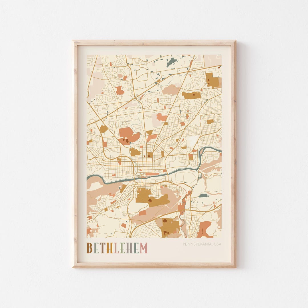 Bethlehem Map Poster, Bethlehem Print, Bethlehem Poster, Bethlehem Wall ...