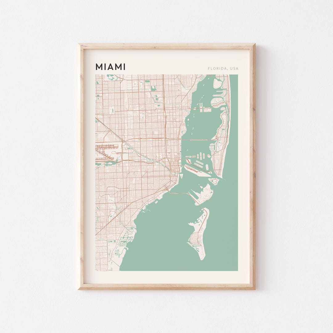 Miami Map Poster, Miami Poster, Miami Print, Miami Wall Art, Miami Street Map, Miami Map Print ...