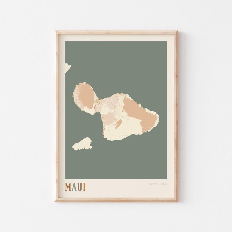 Maui Map Poster, Maui Print, Maui Poster, Maui Wall Art, Hawaii, Travel ...