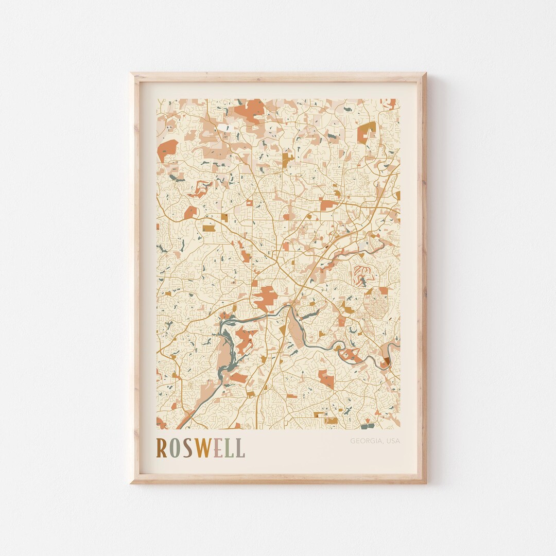 Roswell Map Poster, Roswell Print, Roswell Poster, Roswell Wall Art ...