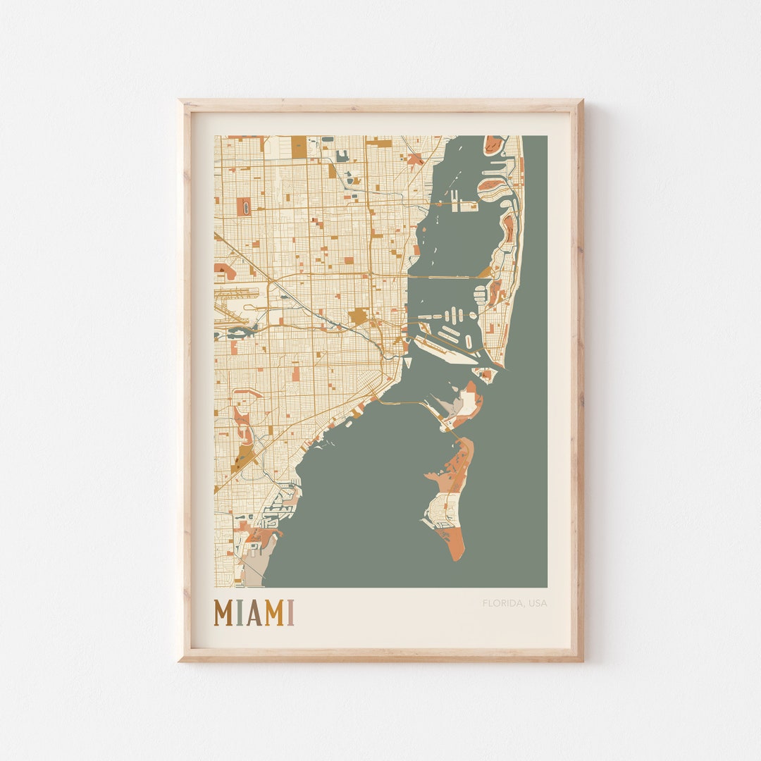 Miami Map Poster, Miami Wall Art, Miami City Map, Miami Print, Miami ...