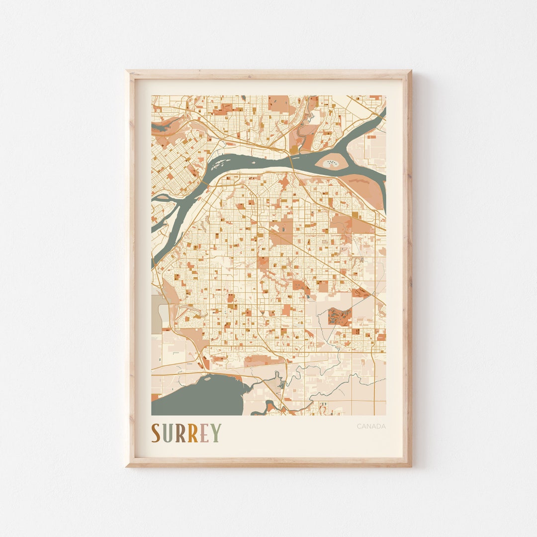 Surrey Map Poster, Surrey Wall Art, Surrey City Map, Surrey Poster, Surrey Print, Surrey Canada ...