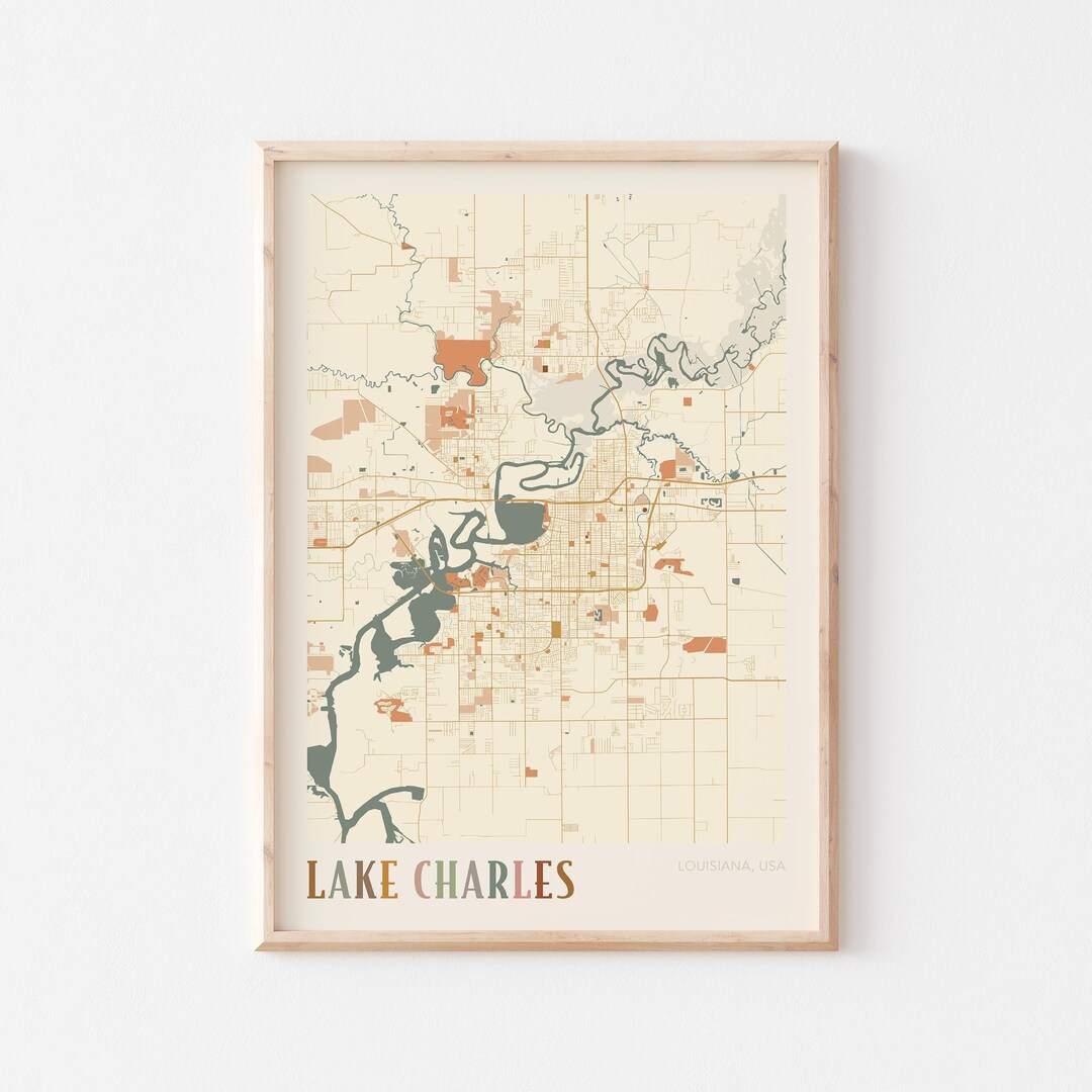 Lake Charles Map Poster, Lake Charles Print, Lake Charles Poster, Lake ...