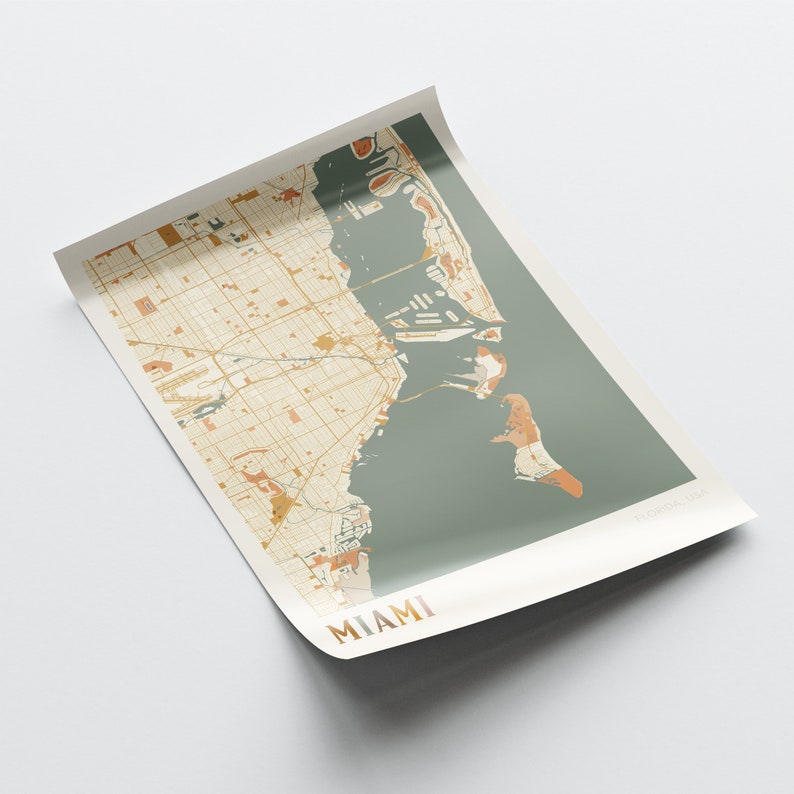 Miami Map Poster, Miami Wall Art, Miami City Map, Miami Print, Miami ...