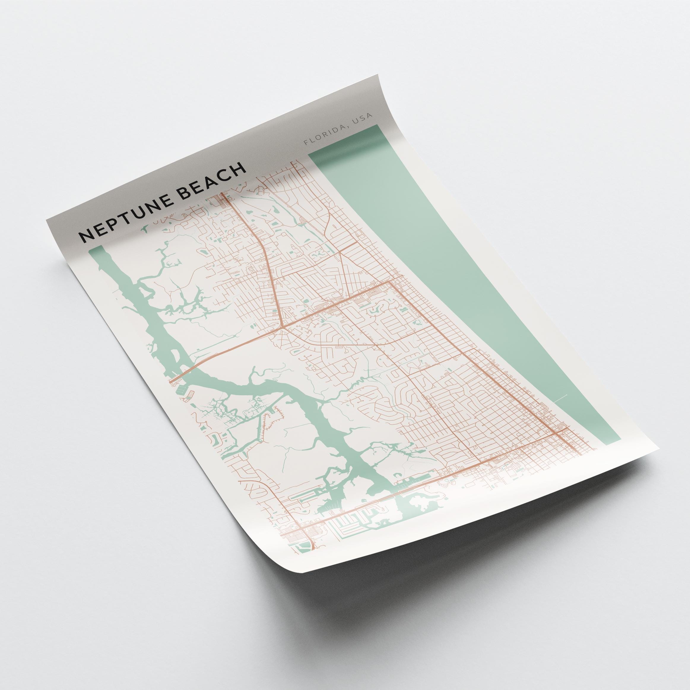 Neptune Beach Map Poster, Neptune Beach Print, Neptune Beach Poster ...