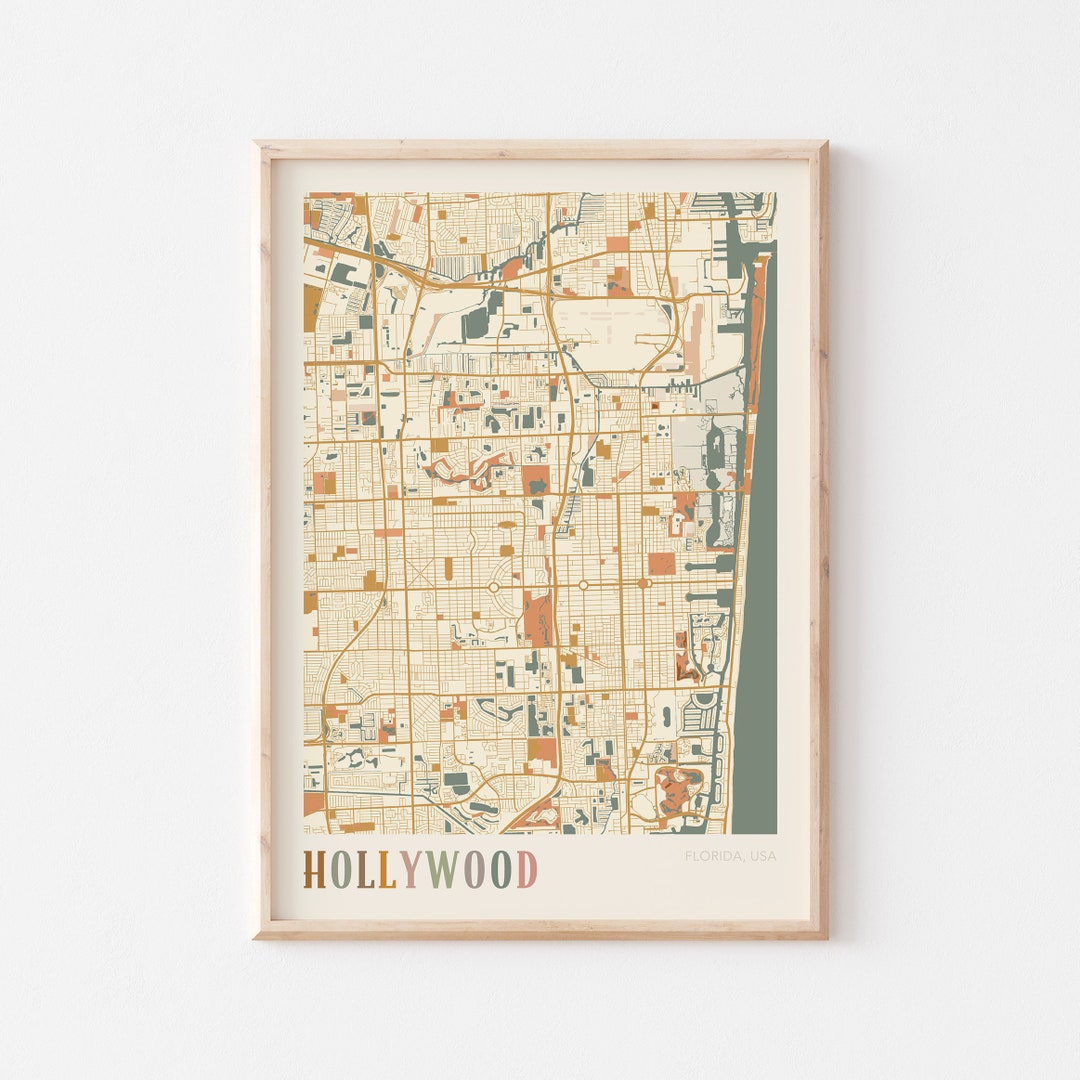 Hollywood Florida Map Poster, Hollywood Print, Hollywood Poster ...