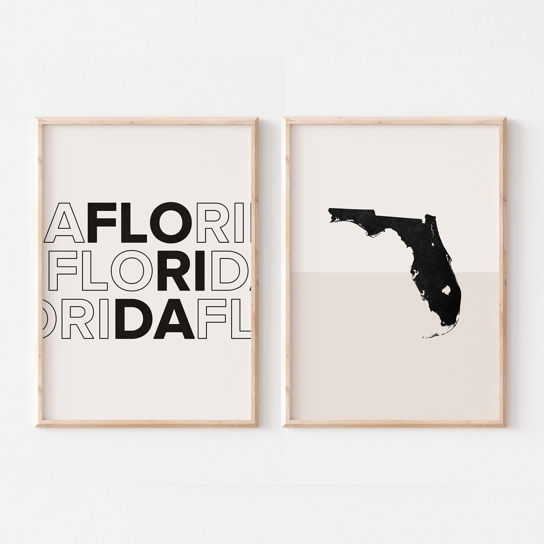 Florida Set of 2 Prints, Florida Print, Florida Map Poster, Florida Map ...