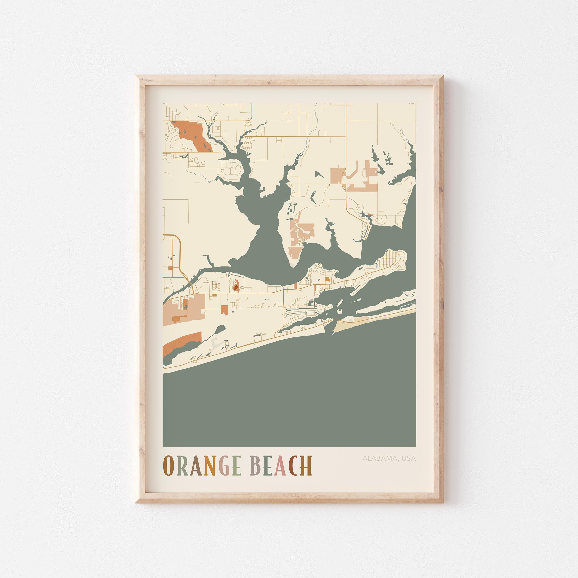 Orange Beach Map Poster, Orange Beach Print, Orange Beach Poster, Orange Beach Wall Art, Alabama ...