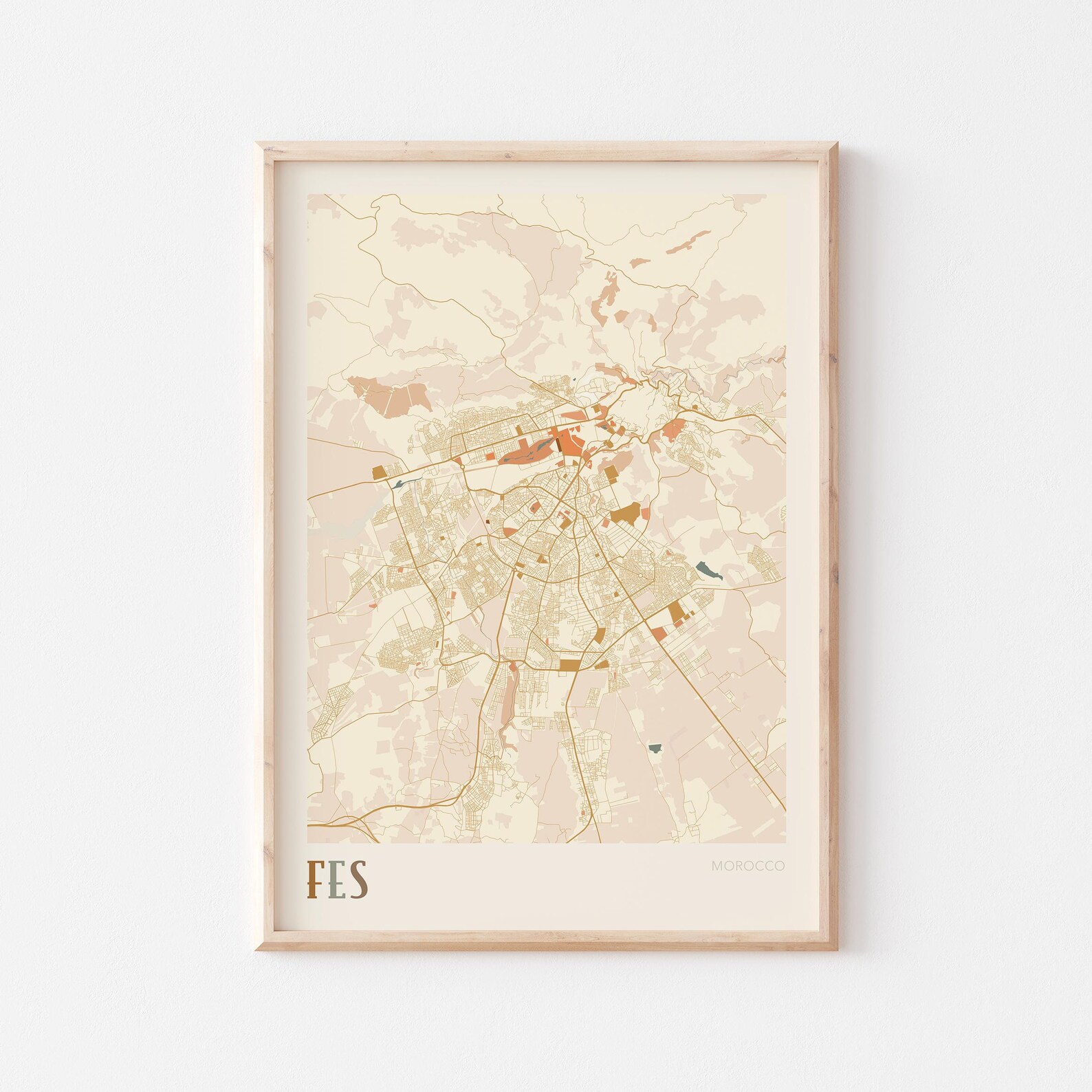 Fes Map Poster, Fes Print, Fes Poster, Fes Wall Art, Morocco Africa ...