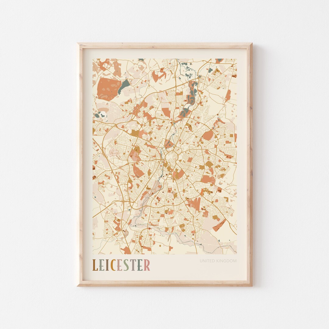 Leicester Map Poster, Leicester Poster, Leicester Wall Art, Leicester ...