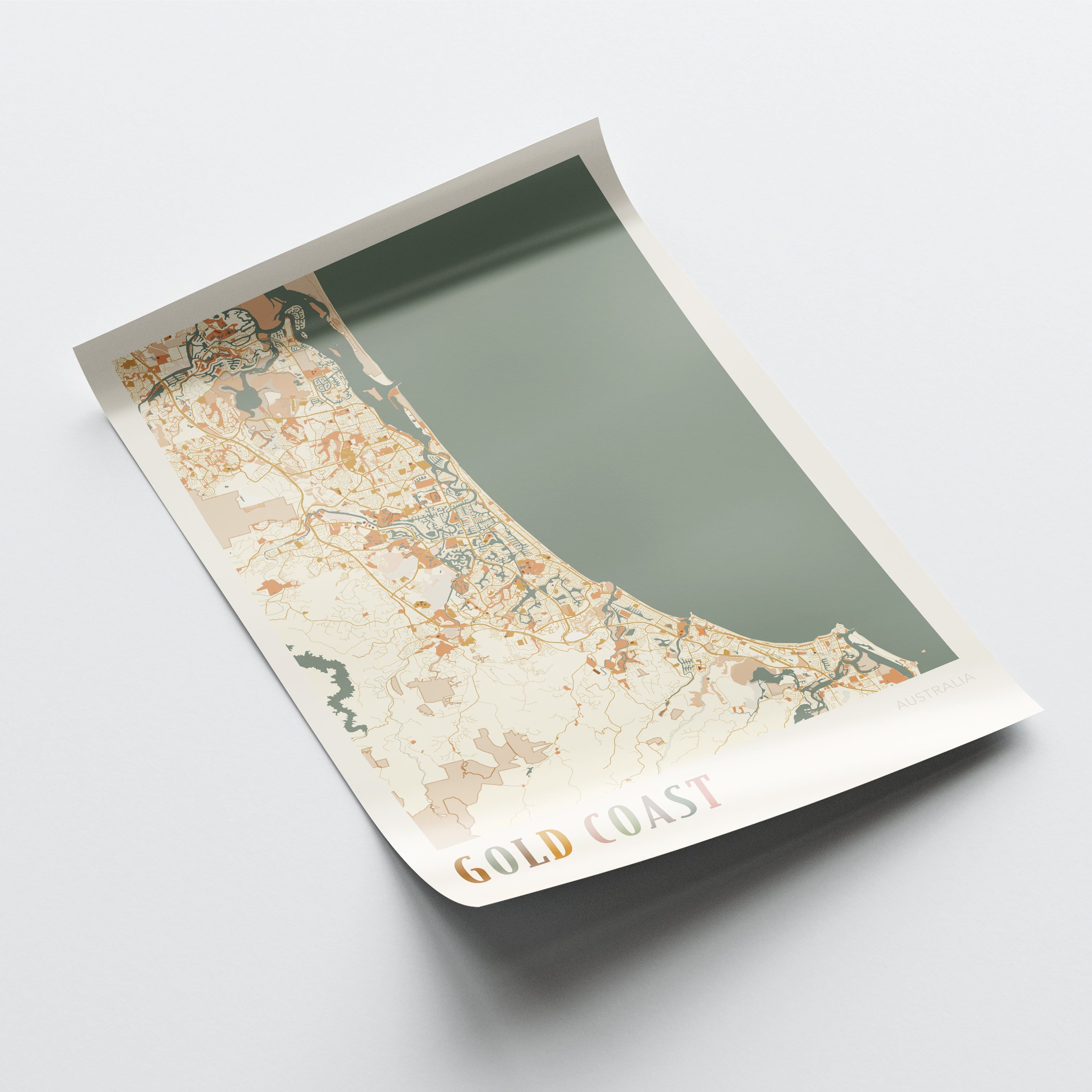 Gold Coast Map Poster, Gold Coast Wall Art, Gold Coast Map, Gold Coast ...