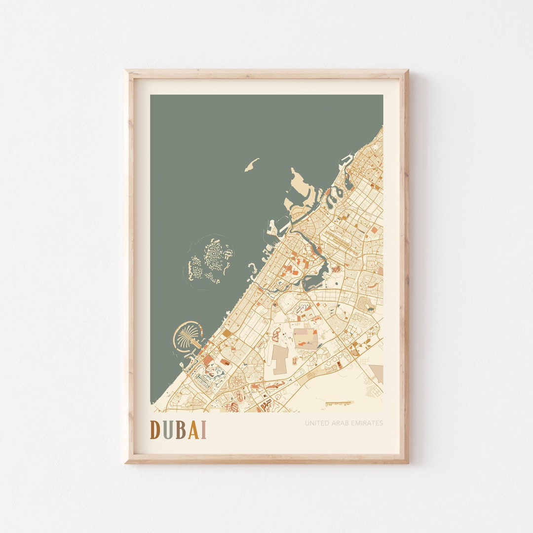 Dubai Map Poster, Dubai Wall Art, Dubai City Map, Map of Dubai, Dubai ...