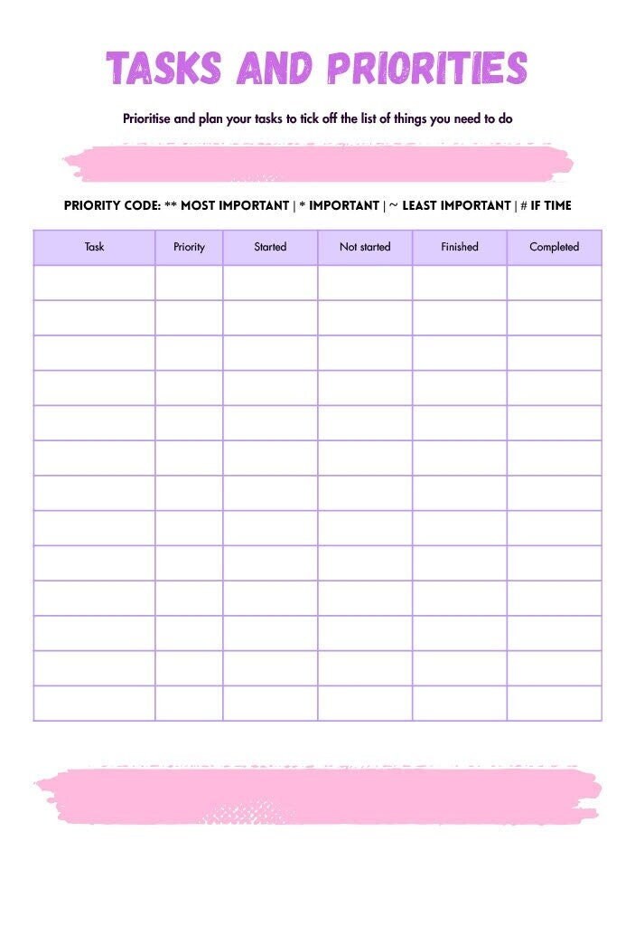 Tasks and Priorities Planning Checklist - Etsy