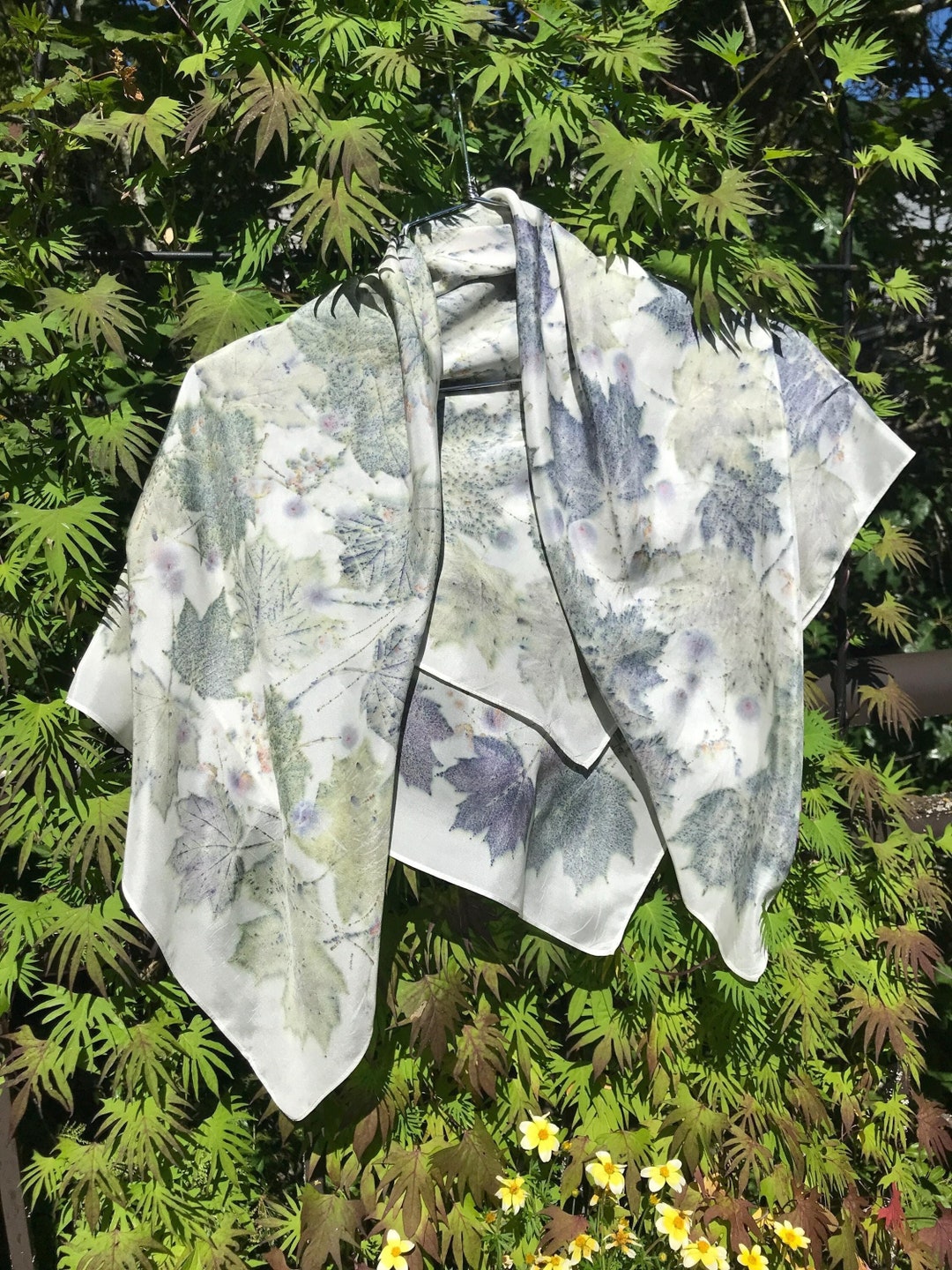 Eco Leaf Print Pure Silk Scarf, 35" Square - Etsy