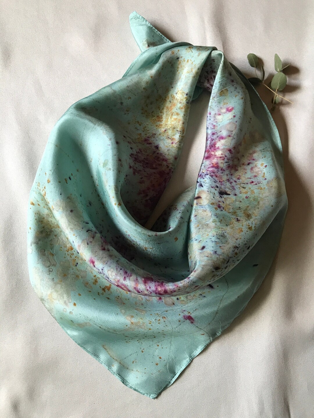 Botanical Eco Print, Pure Silk Bandana - Etsy
