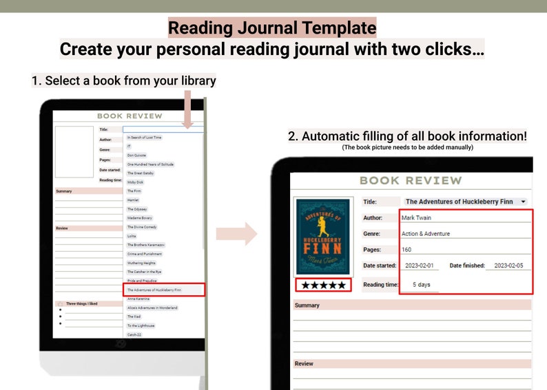 Reading Tracker Digital Book Journal Spreadsheet Template - Etsy