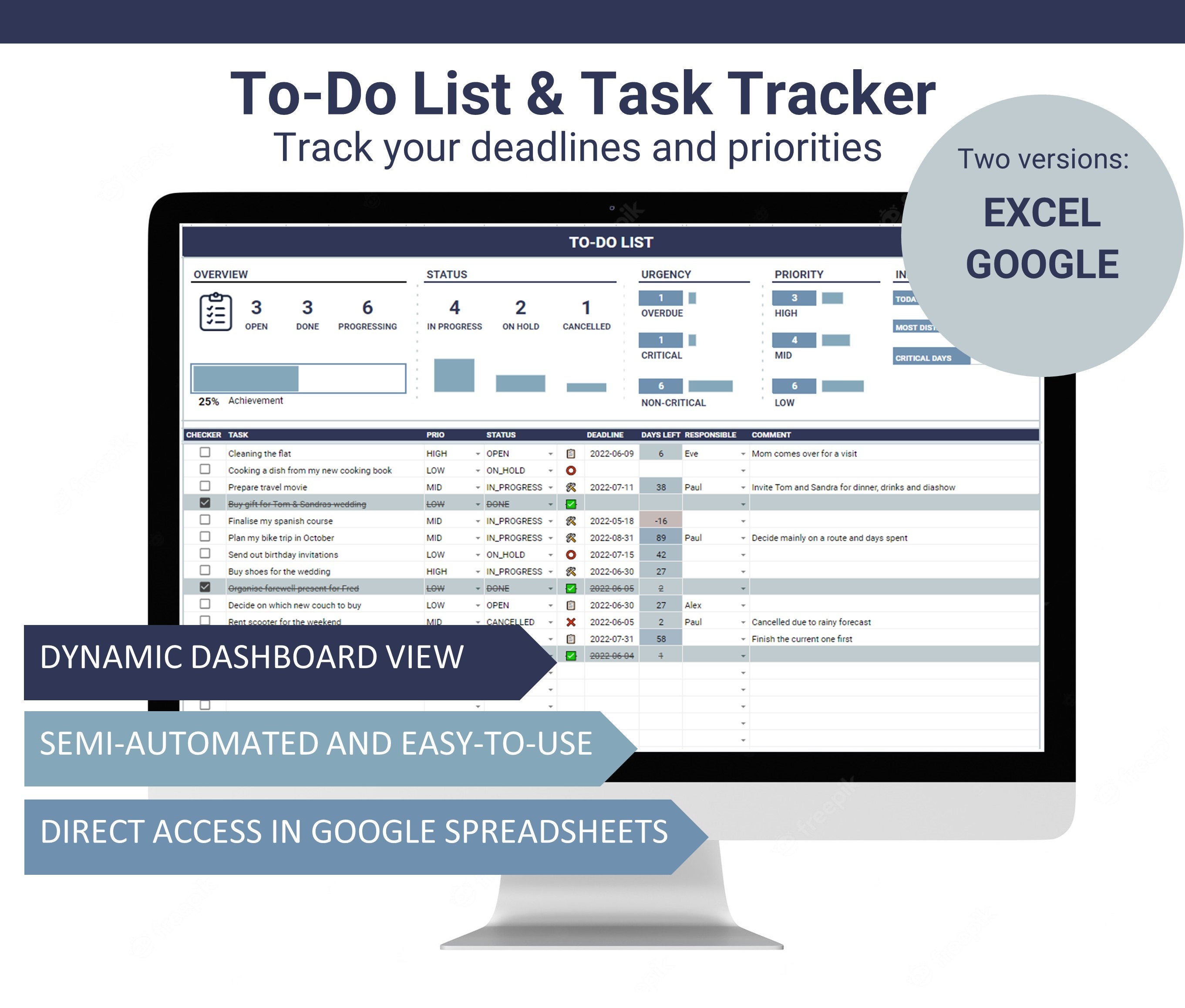 TO-DO LIST Digital Spreadsheet Excel Template - Etsy