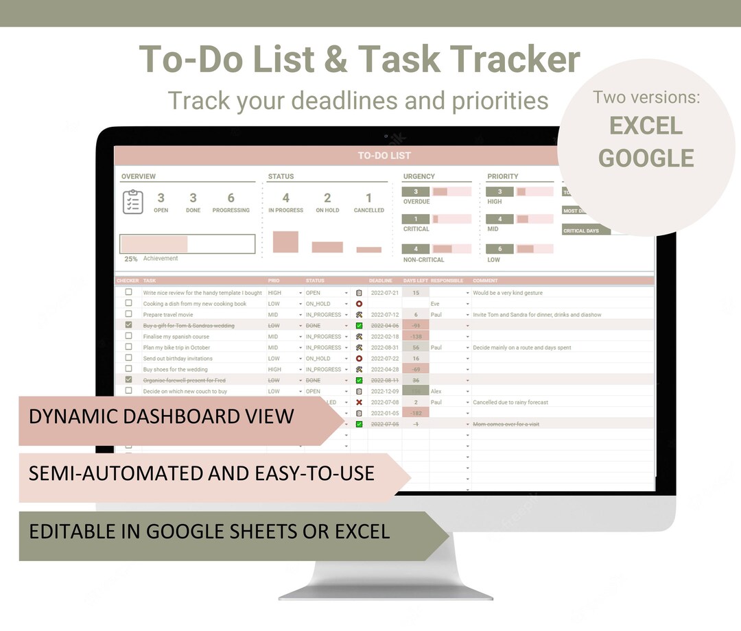 TO-DO LIST Digital Spreadsheet Excel Template - Etsy